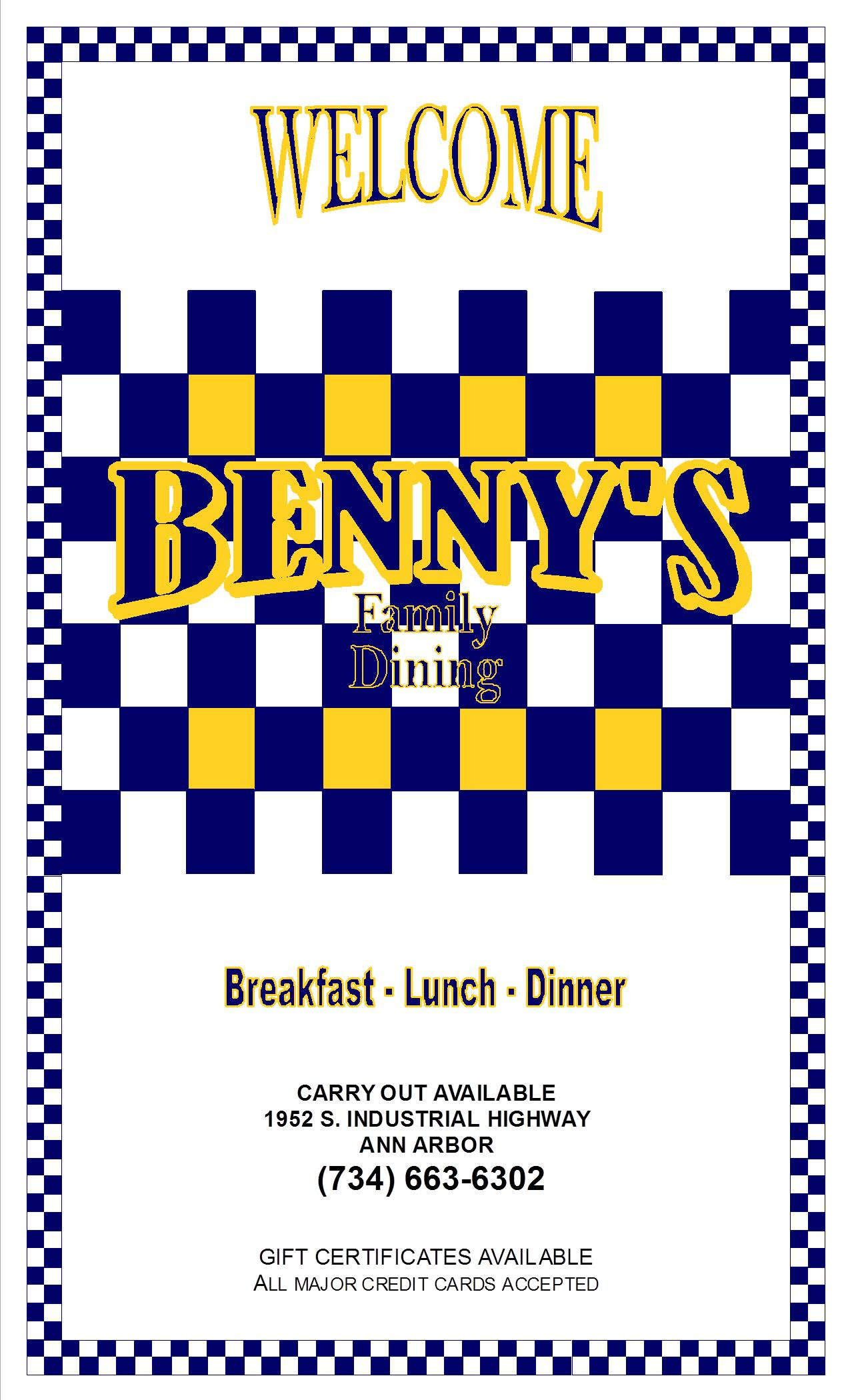 Menu – Benny's Family Dining, Ann Arbor